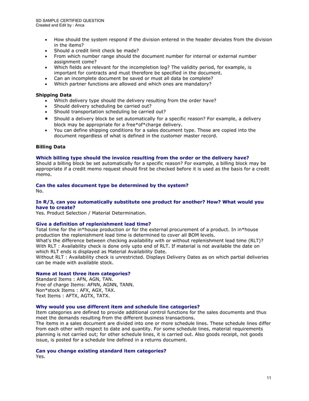 Sap Sd Sample Questions | PDF