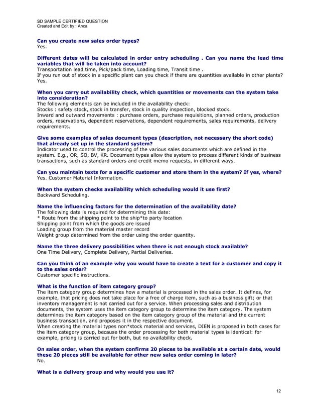 Sap Sd Sample Questions | PDF