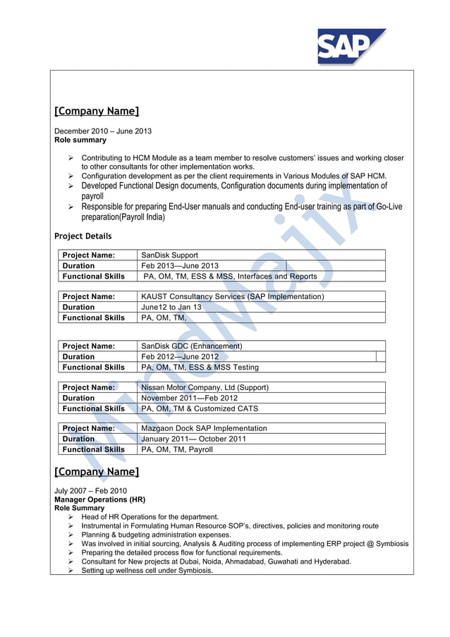 Sap success factors-sample-resume-1 | DOC