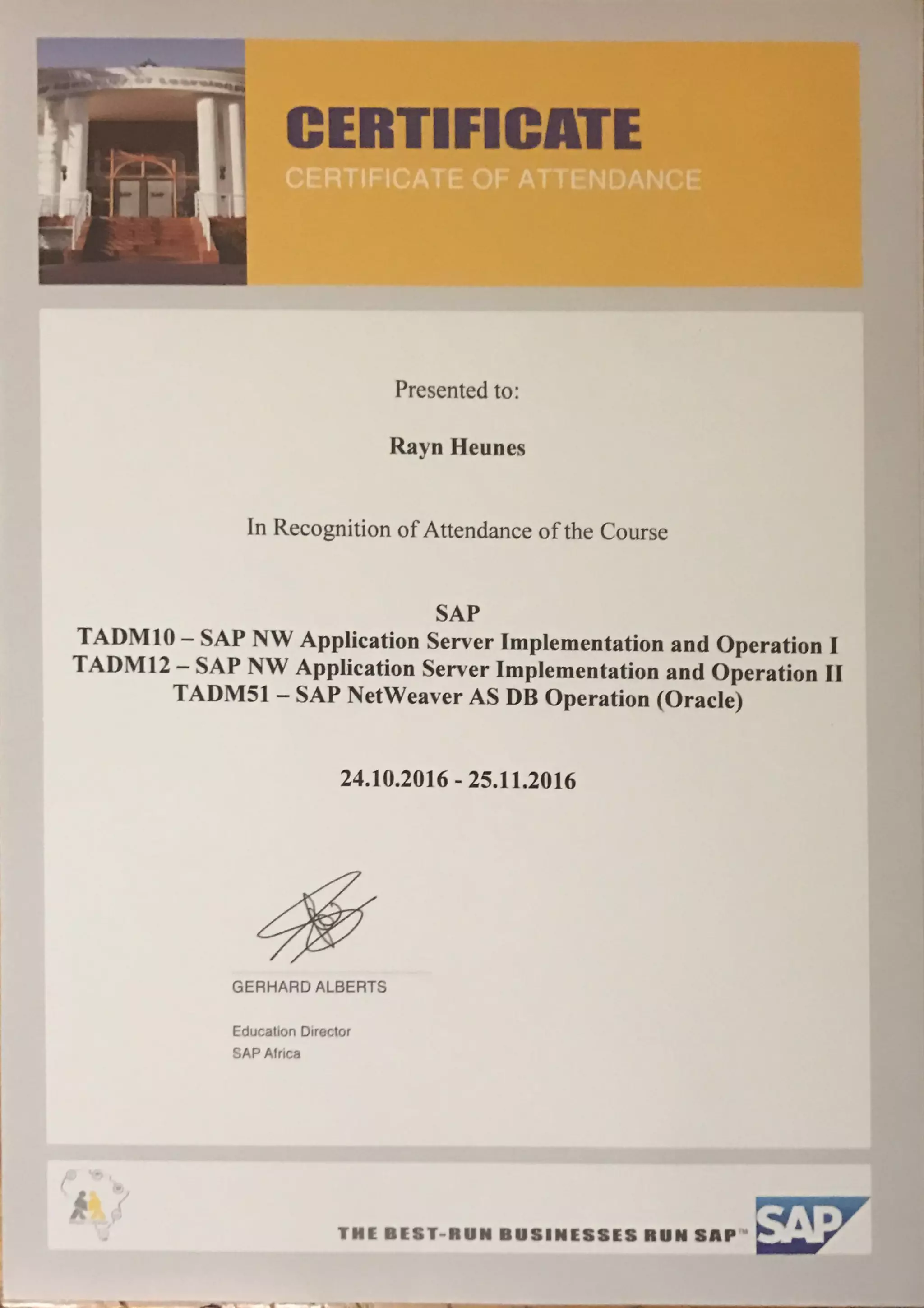 SAP NetWeaver 7.4 Attendance Certificate | PDF
