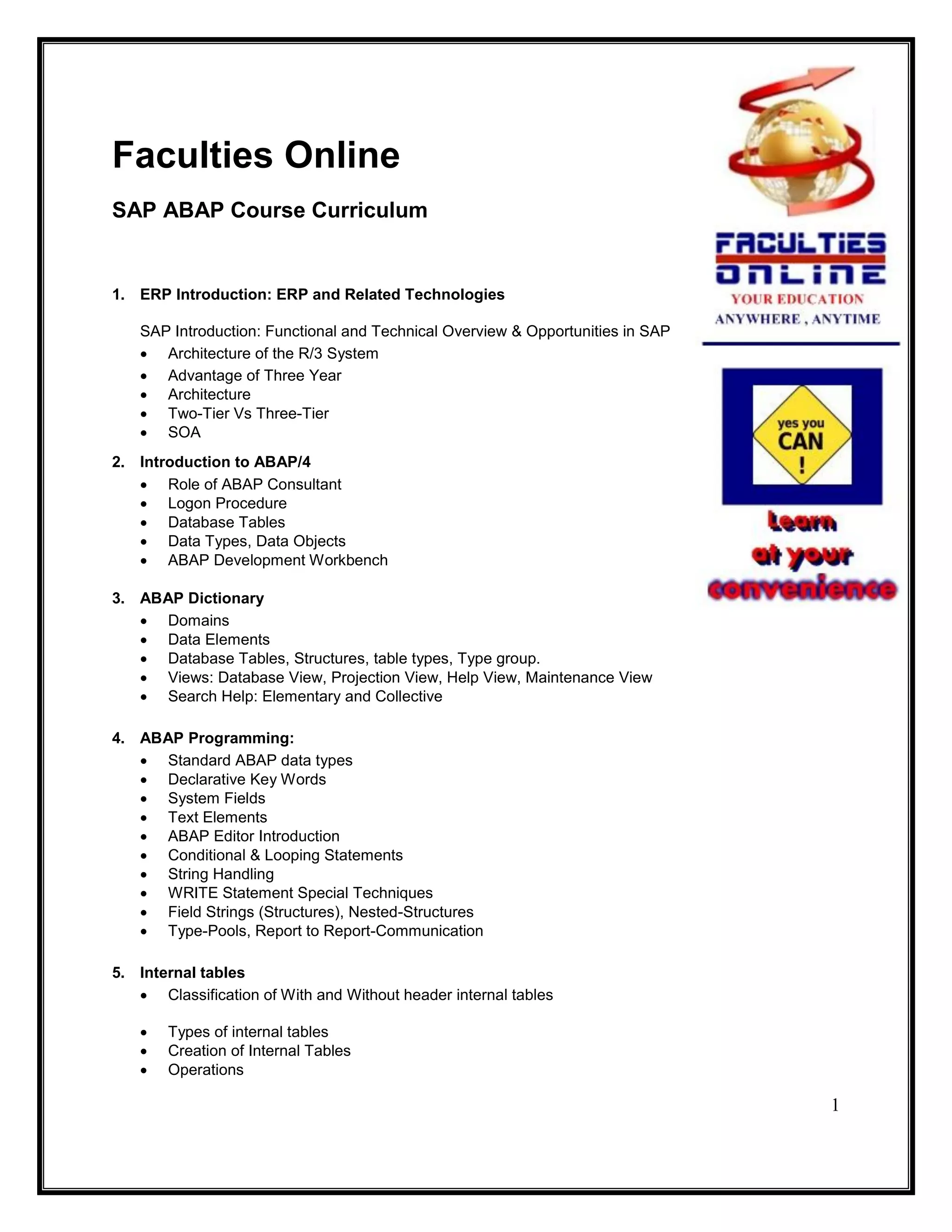 SAP ABAP Course Curriculum | PDF