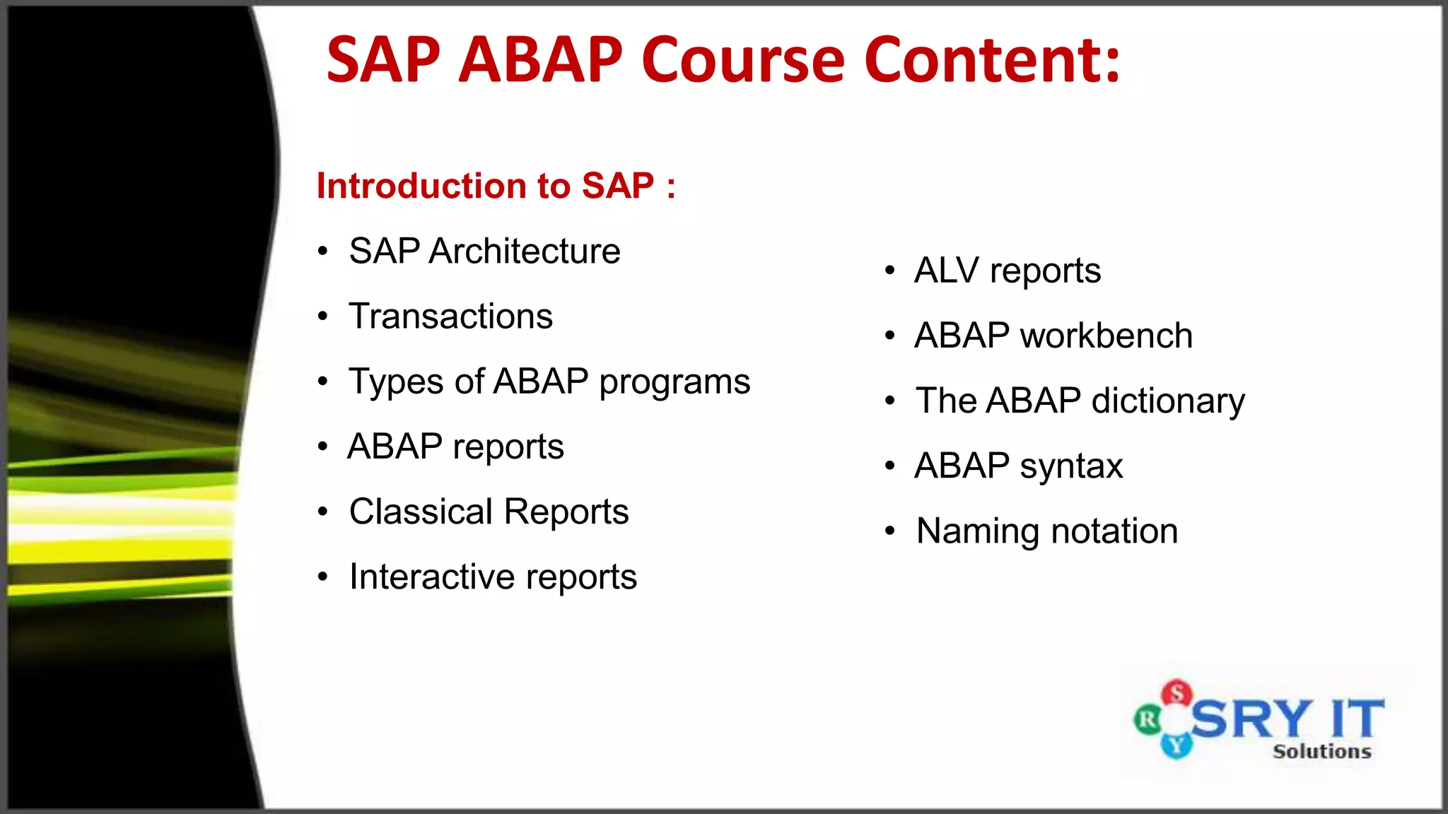 Sap Abap Course Content Pptx Programming Languages Computing 7482