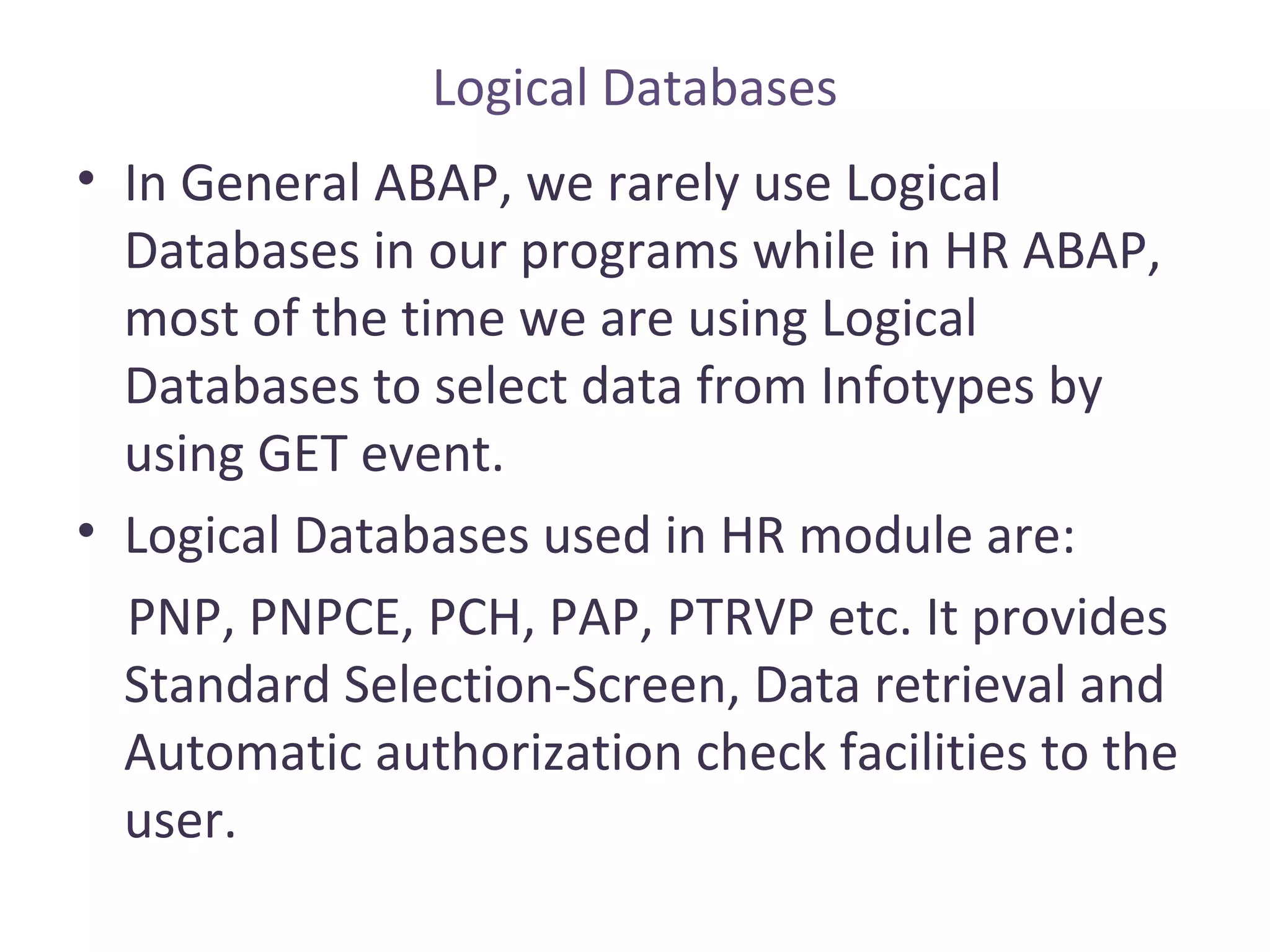 SAP ABAP HR TRAINING | PPT | Databases | Computer Software and Applications