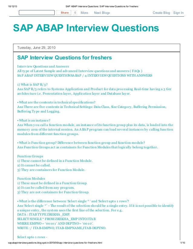 Sap abap interview questions sap interview questions for freshers Sap abap interview questions sap interview questions for freshers