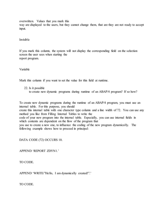 Sap abap modularization interview questions | DOCX