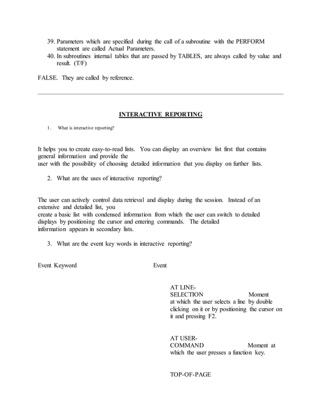 Sap abap modularization interview questions | DOCX