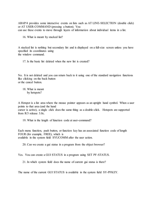 Sap abap modularization interview questions | DOCX