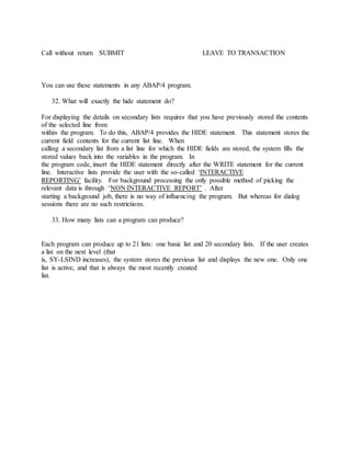 Sap abap modularization interview questions | DOCX