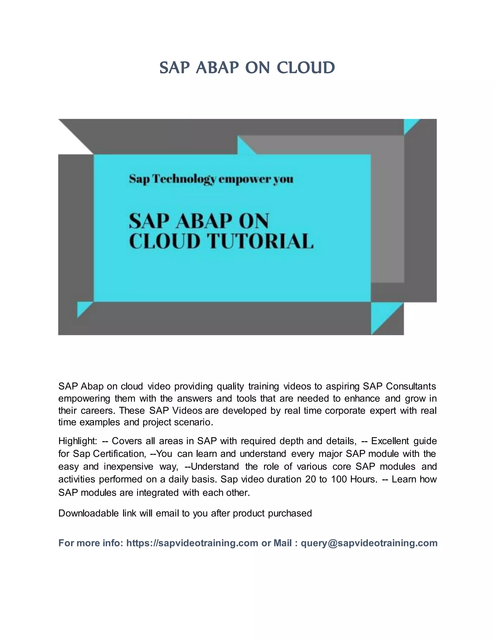 Sap Abap on Cloud Tutorial | PDF