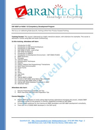 SAP Abap on Hana Training Course Content | PDF | Computer Software and Applications | Computing