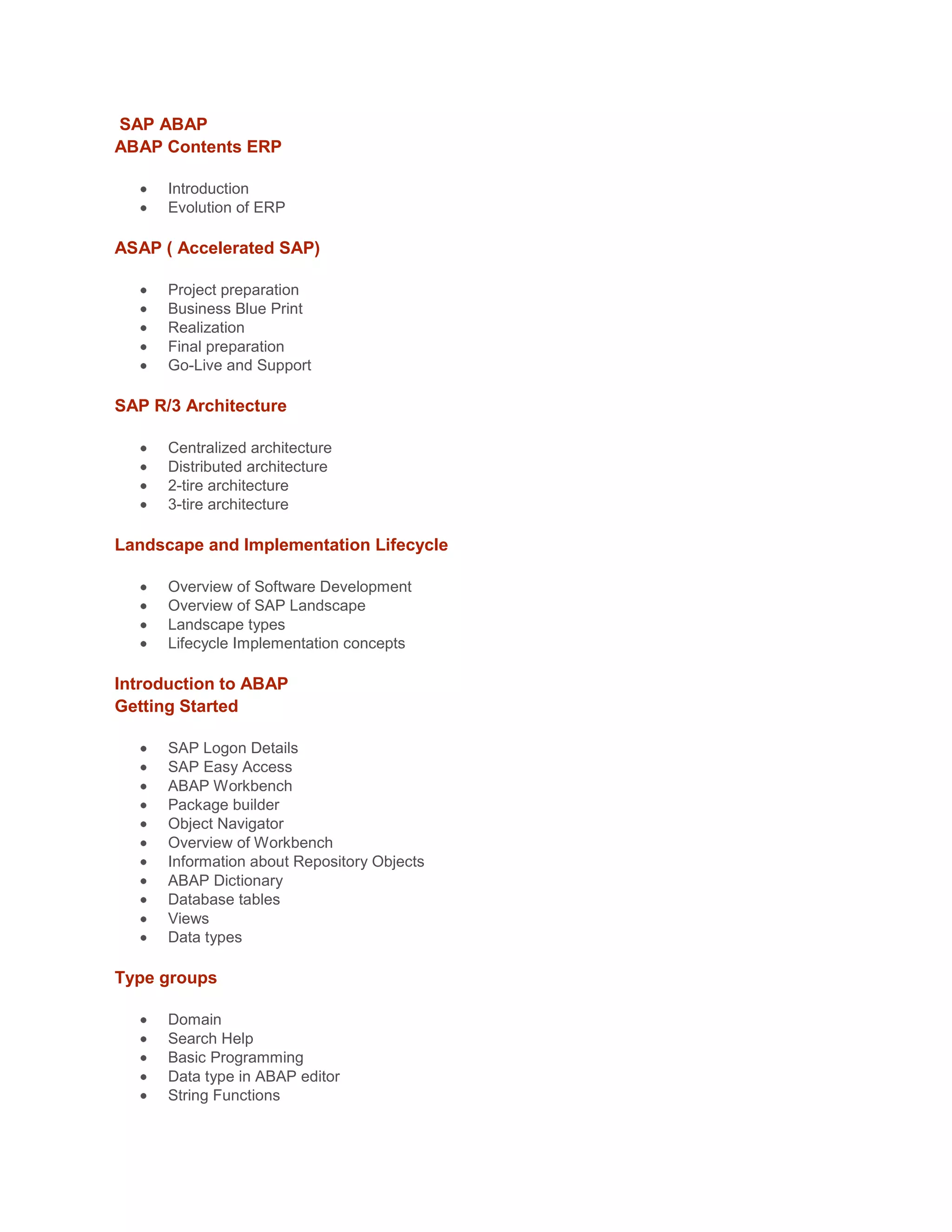 Sap abap online corse content | DOCX