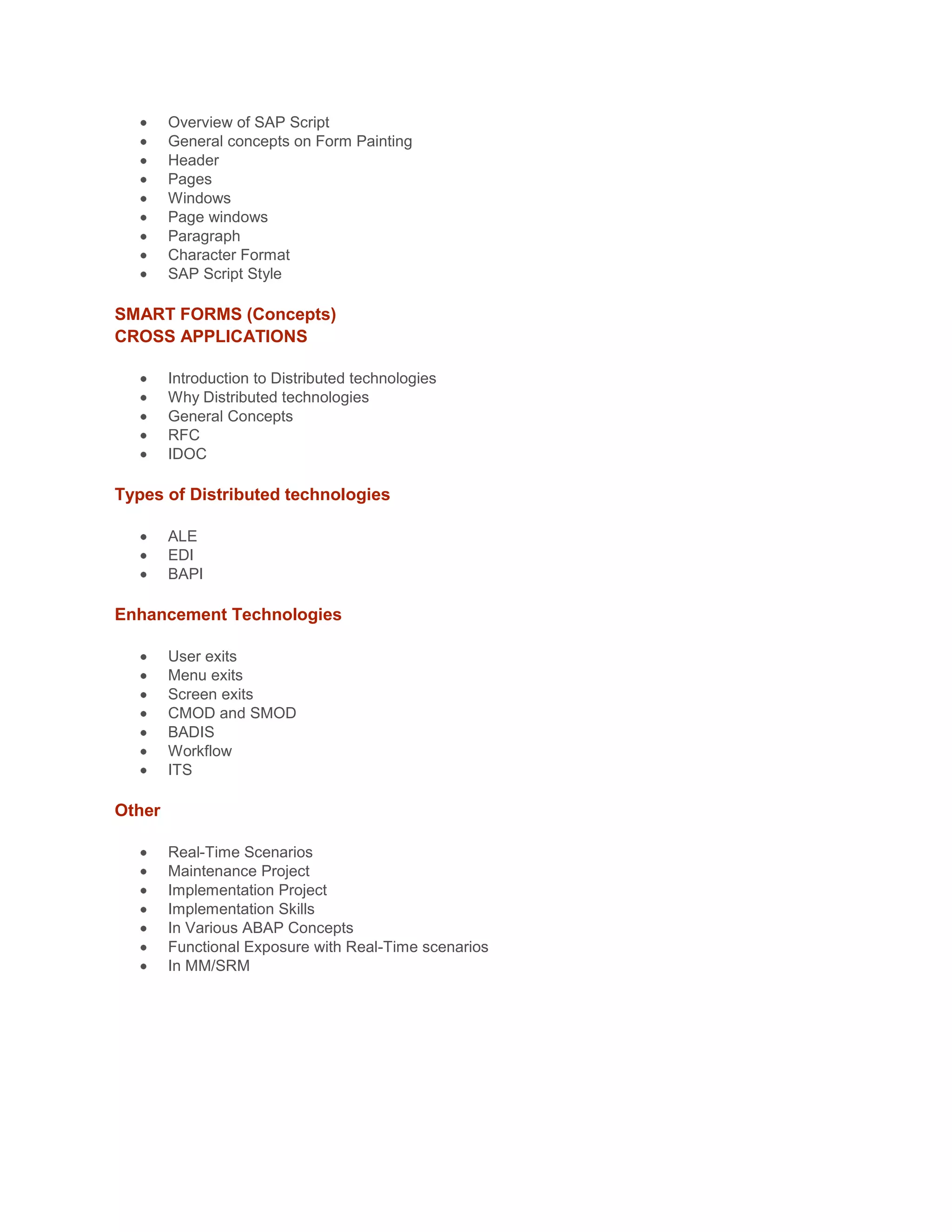 Sap abap online corse content | DOCX