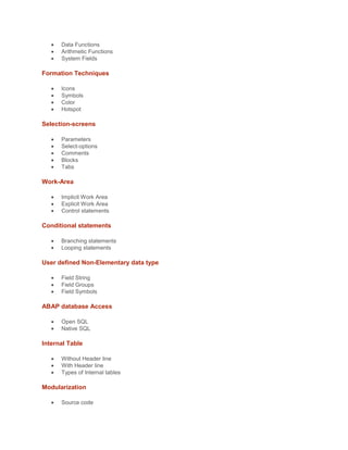 Sap abap online corse content | DOCX