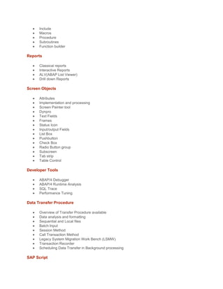 Sap abap online corse content | DOCX