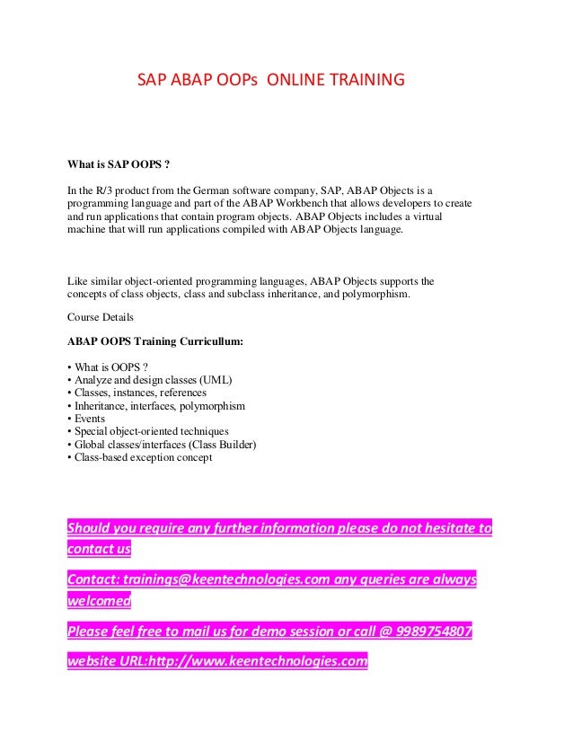 SAP ABAP OOPS TRAINING SAP ABAP OOPS TRAINING