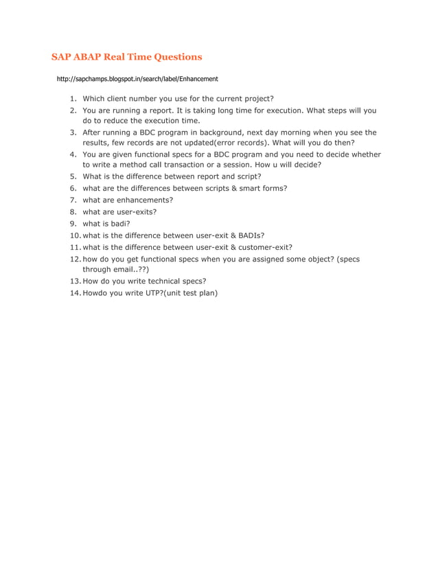 Sap Abap Real Time Questions