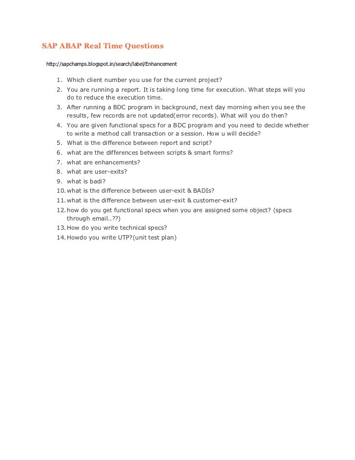 Sap abap real time questions Sap abap real time questions