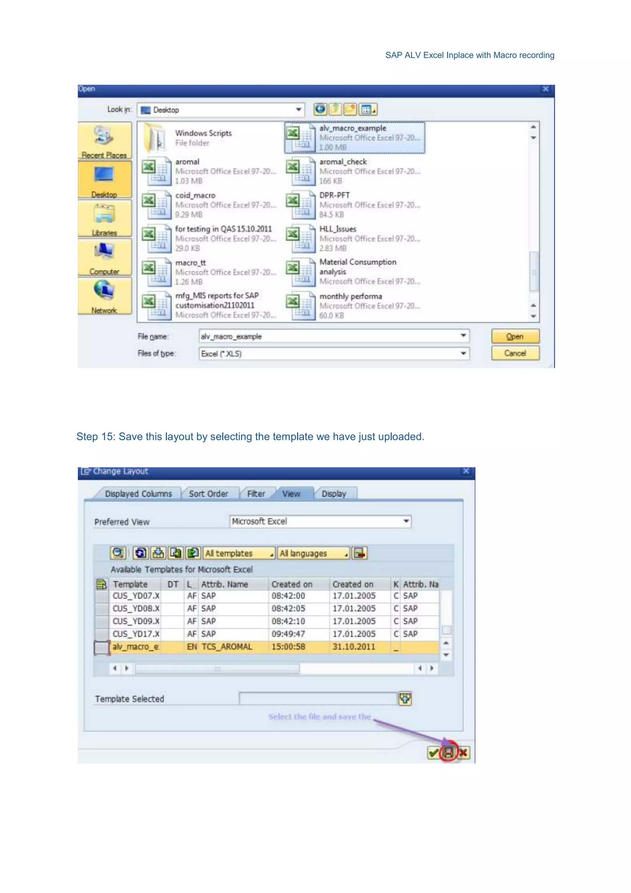 Sap alv excel inplace with macro recording sapignite | DOCX