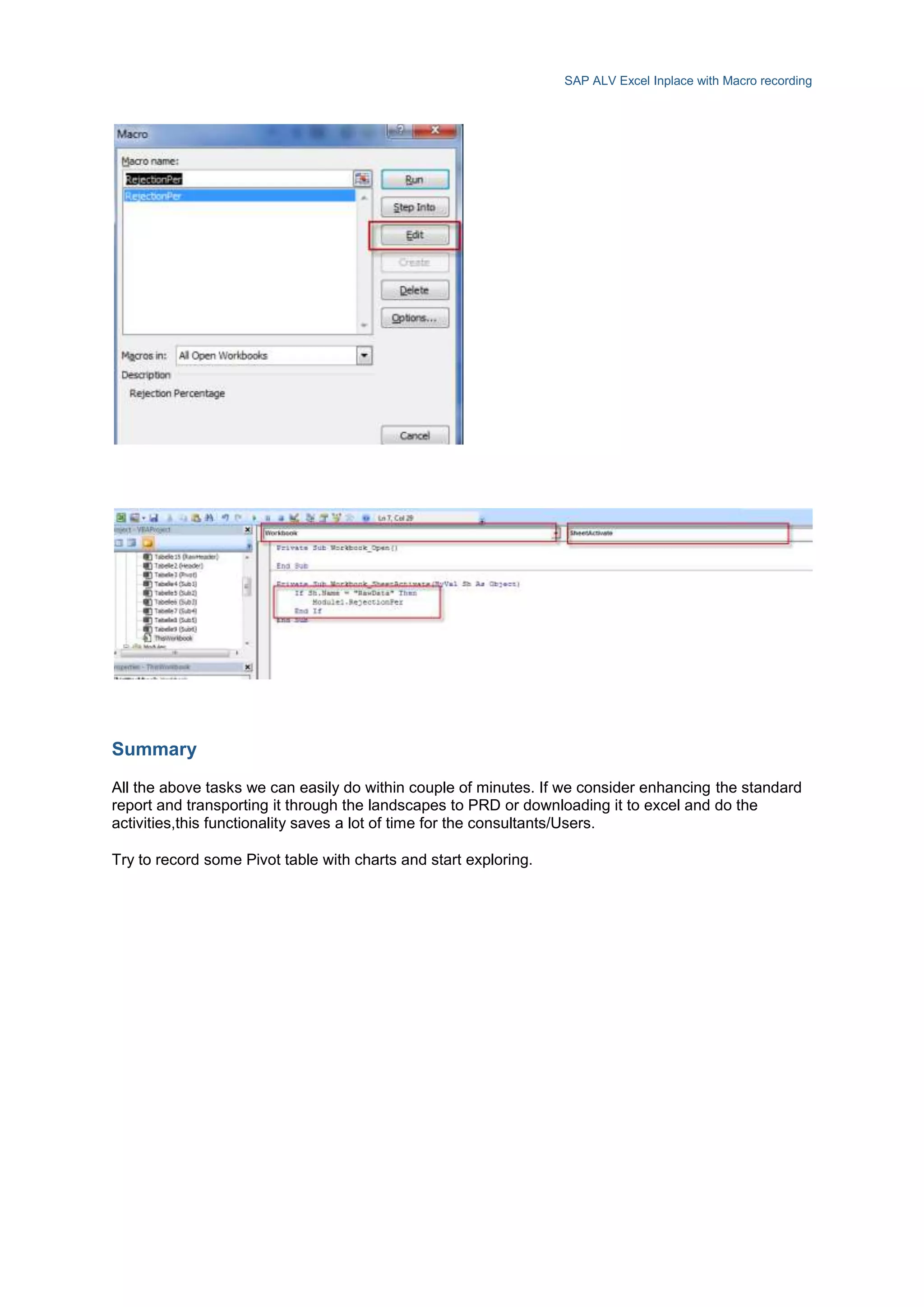 Sap alv excel inplace with macro recording sapignite | DOCX