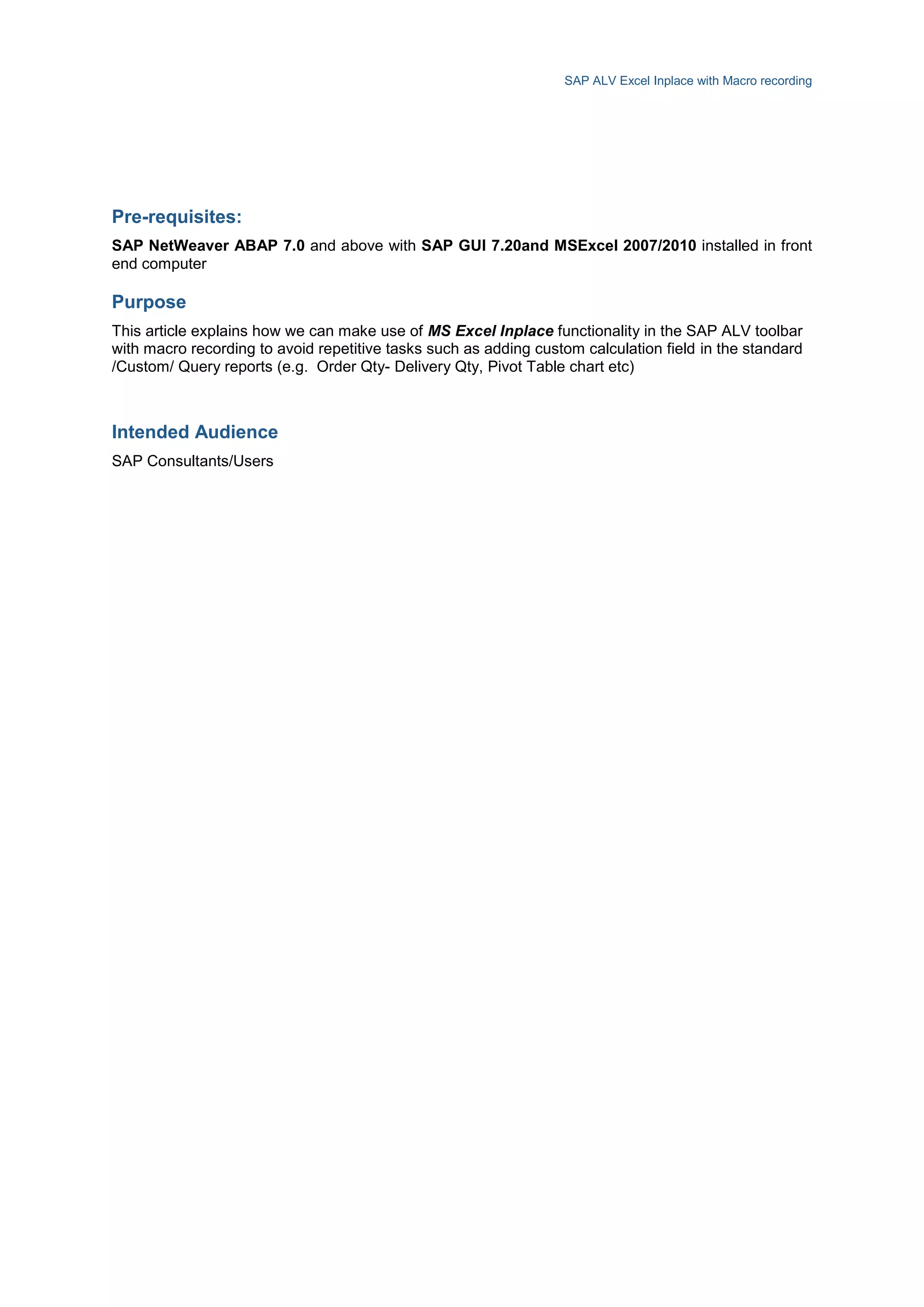 Sap alv excel inplace with macro recording sapignite | DOCX