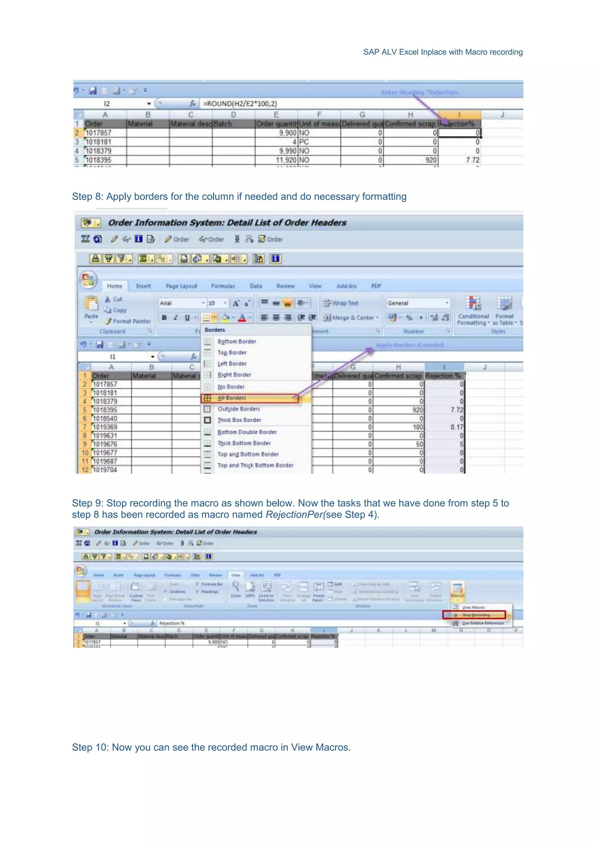 Sap alv excel inplace with macro recording sapignite | DOCX