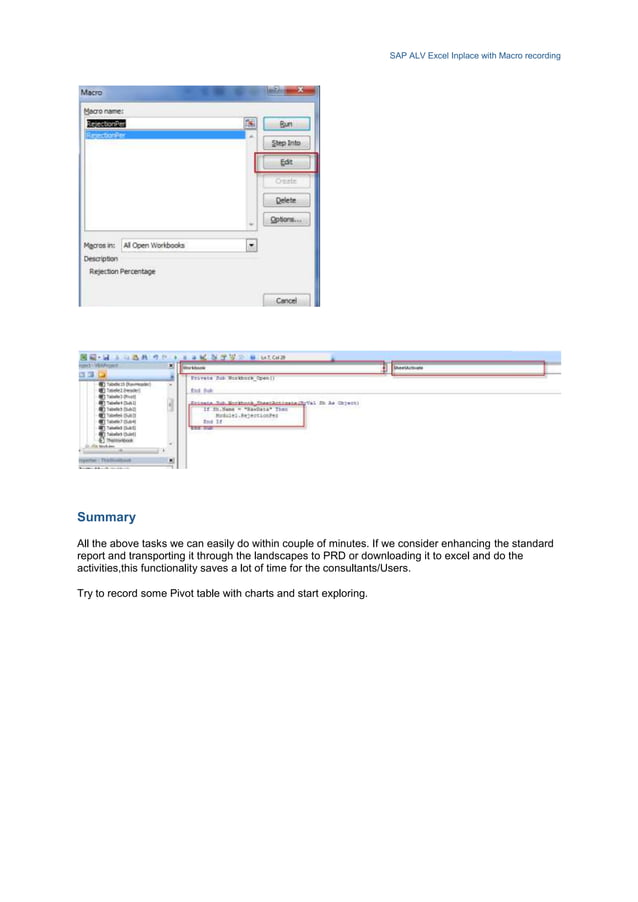 Sap alv excel inplace with macro recording sapignite | DOCX