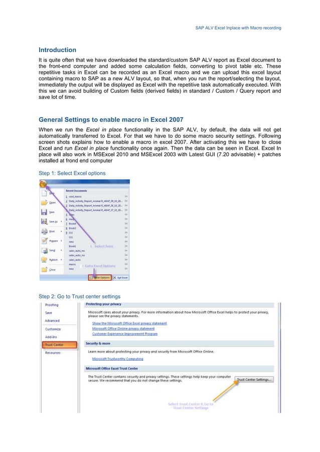 Sap alv excel inplace with macro recording sapignite | DOCX