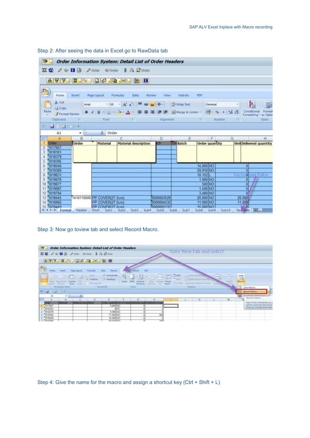 Sap alv excel inplace with macro recording sapignite | PDF