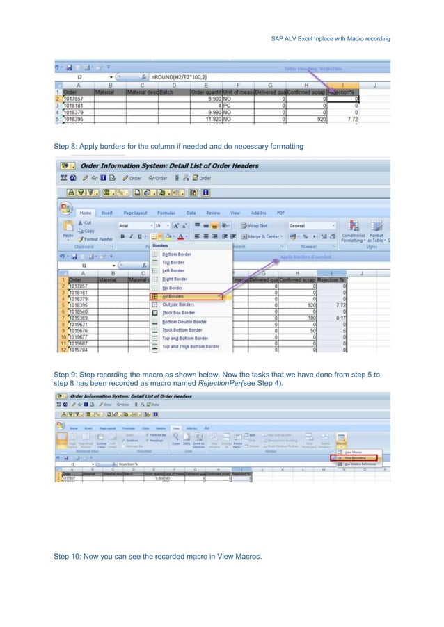 Sap alv excel inplace with macro recording sapignite | PDF