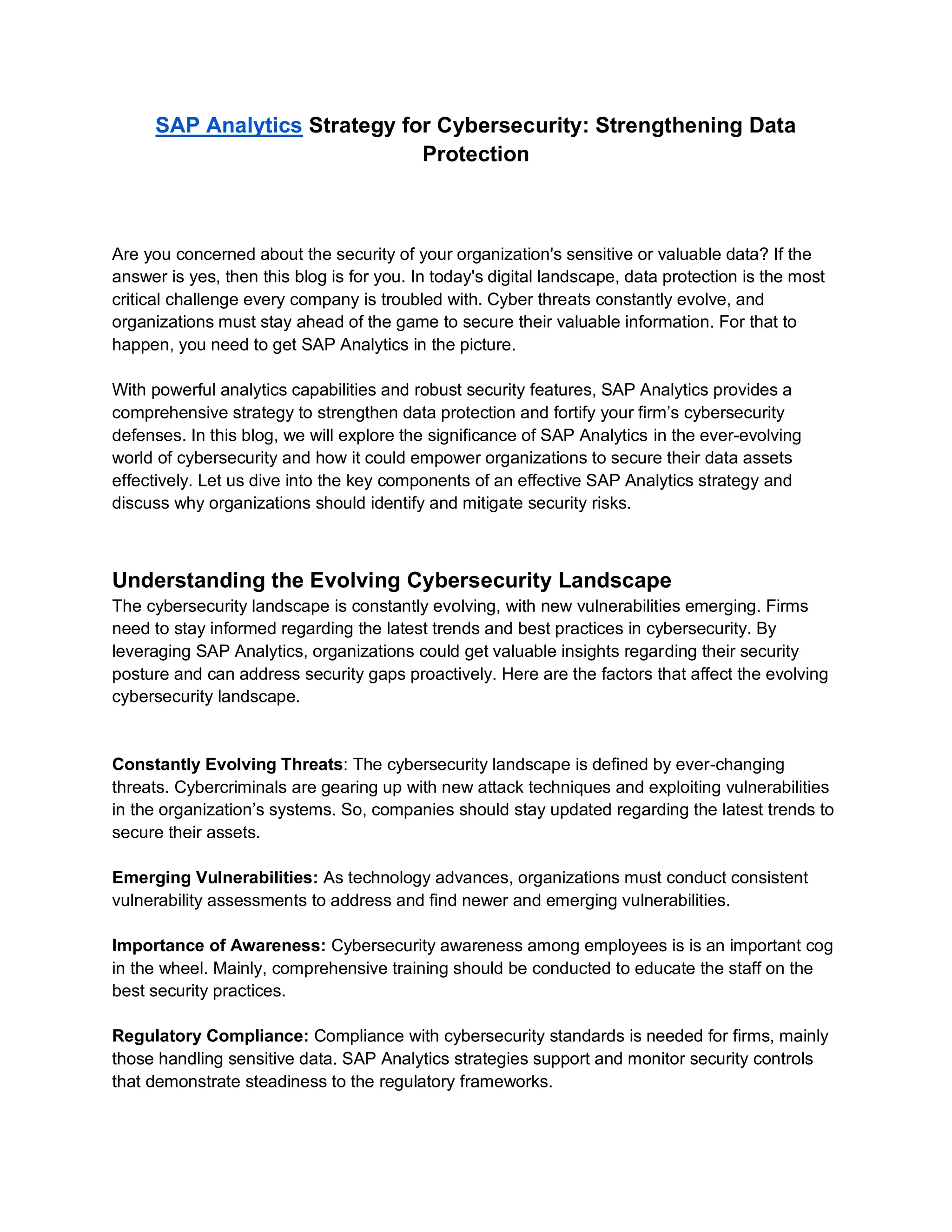 SAP Analytics Strategy for Cybersecurity_ Strengthening Data Protection.pdf | Technology ...