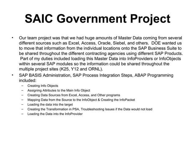 Sap and DBA special projects | PPT