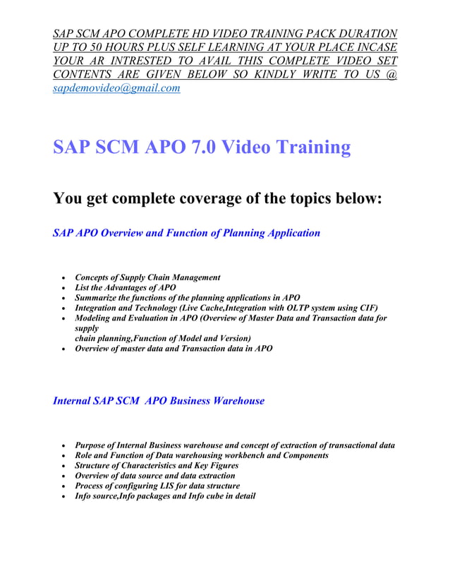 SAP APO TRAINING VIDEO TUTORIAL | PDF