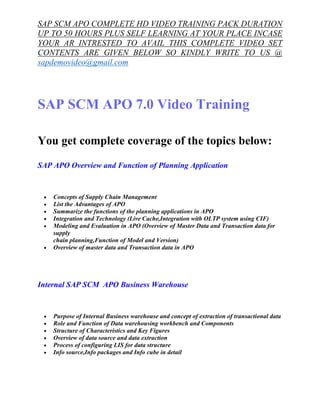 SAP APO TRAINING VIDEO TUTORIAL | PDF