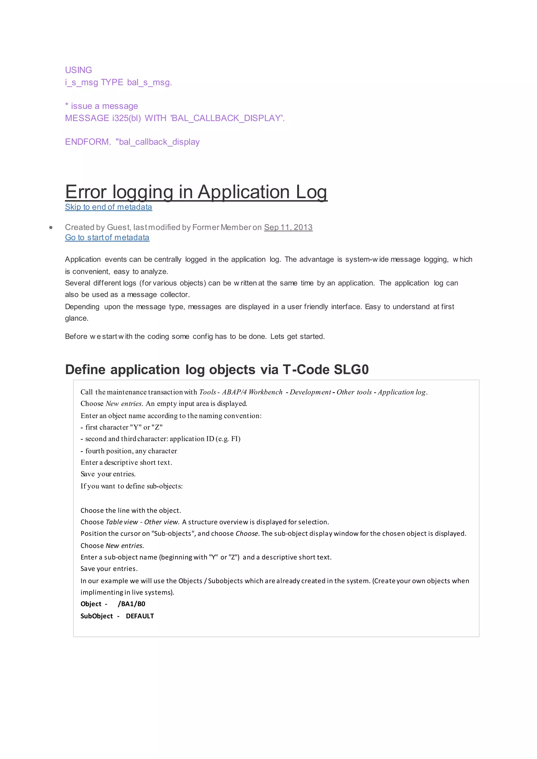 Sap application log | DOCX