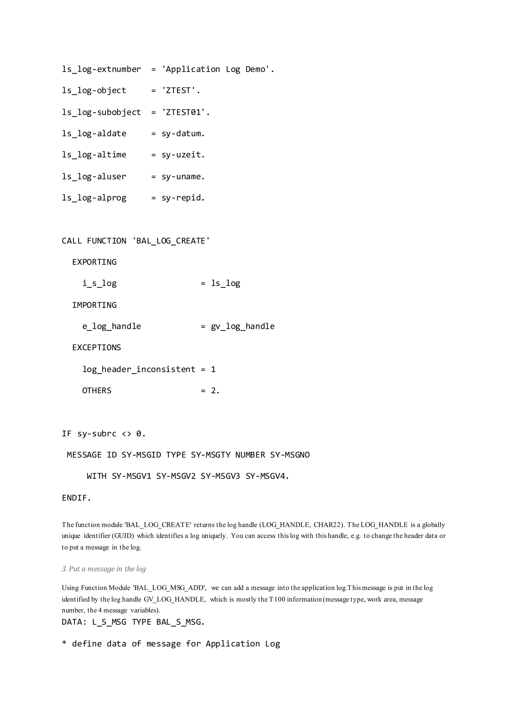 Sap application log | DOCX