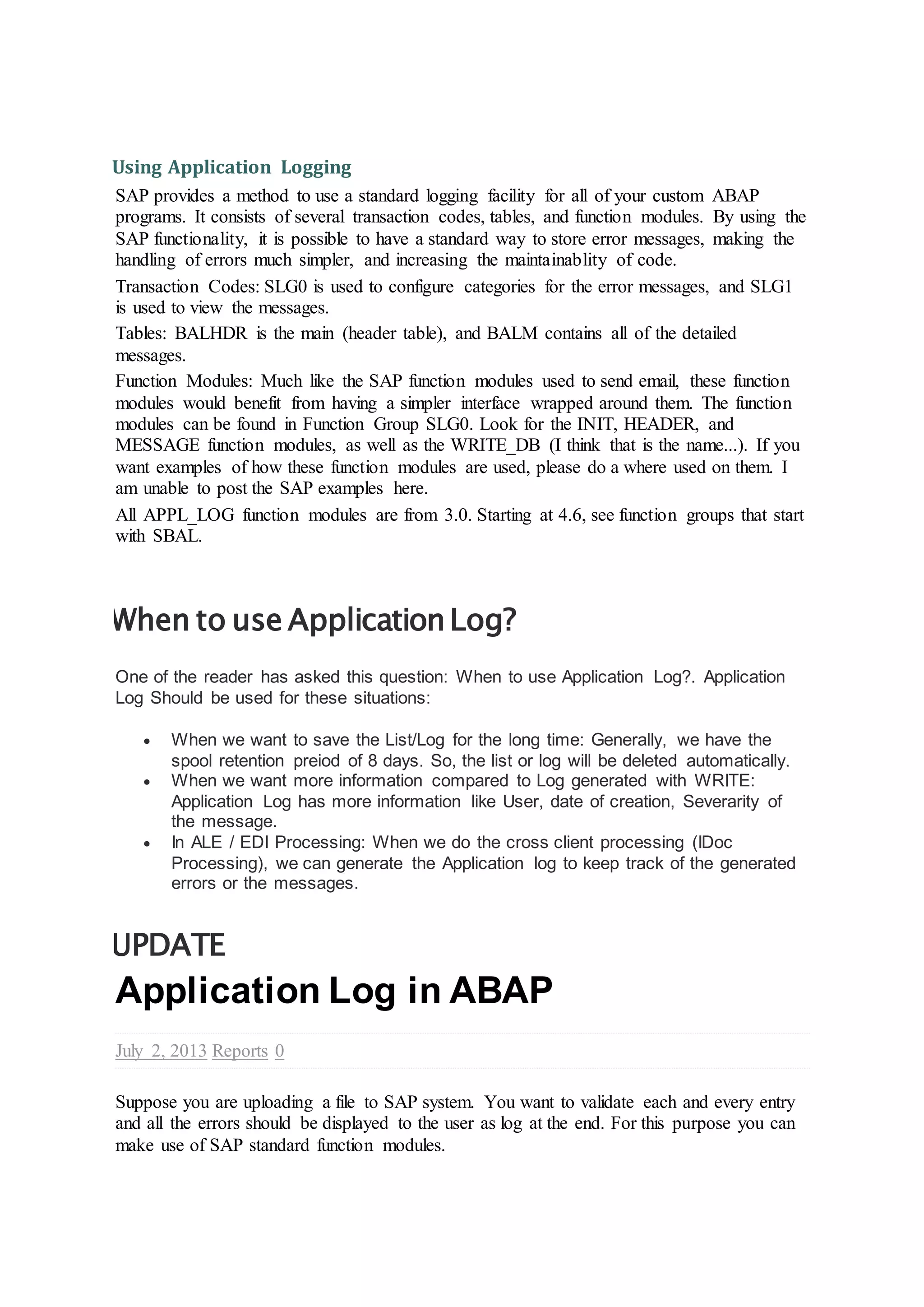 Sap application log | DOCX