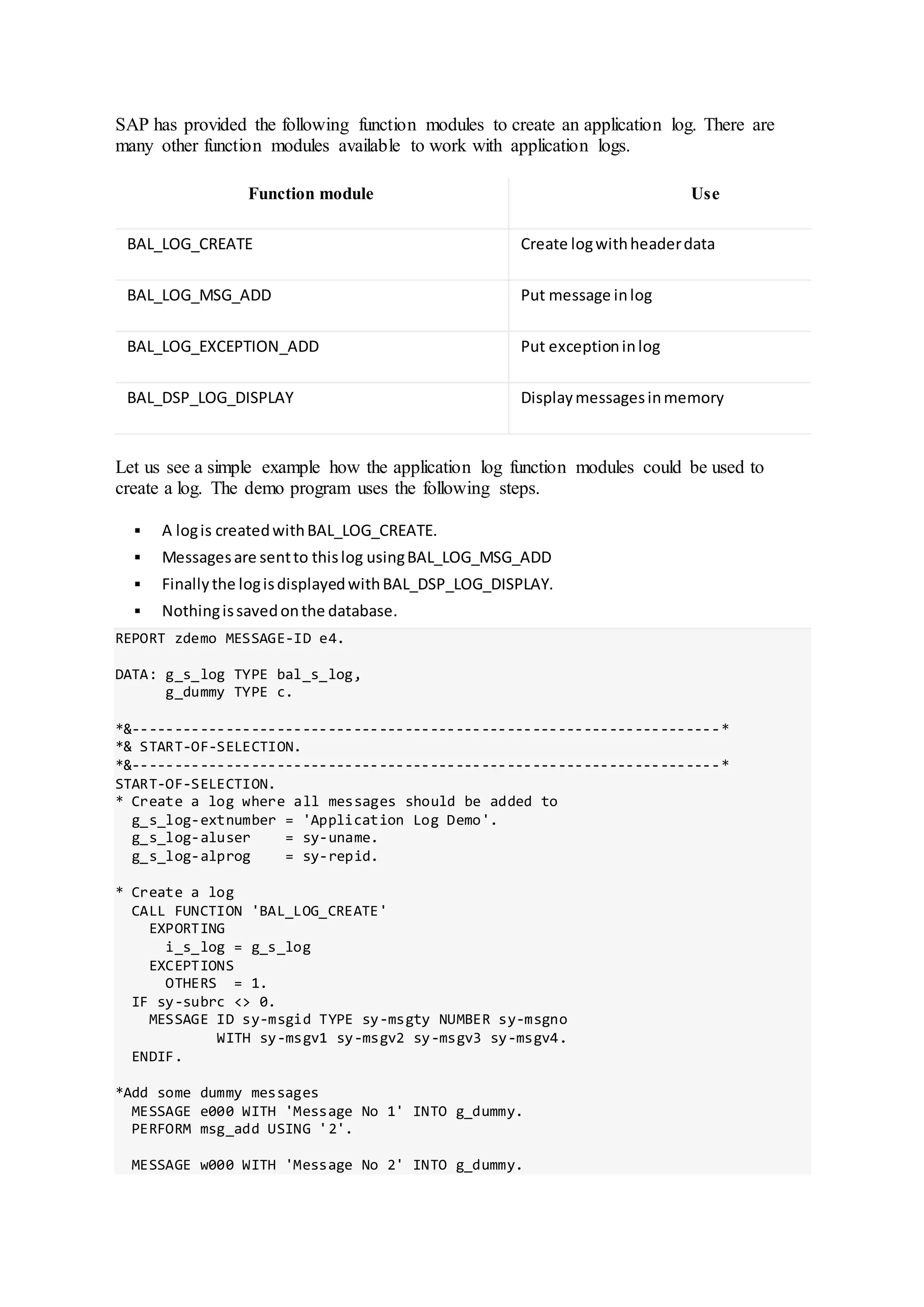 Sap application log | DOCX