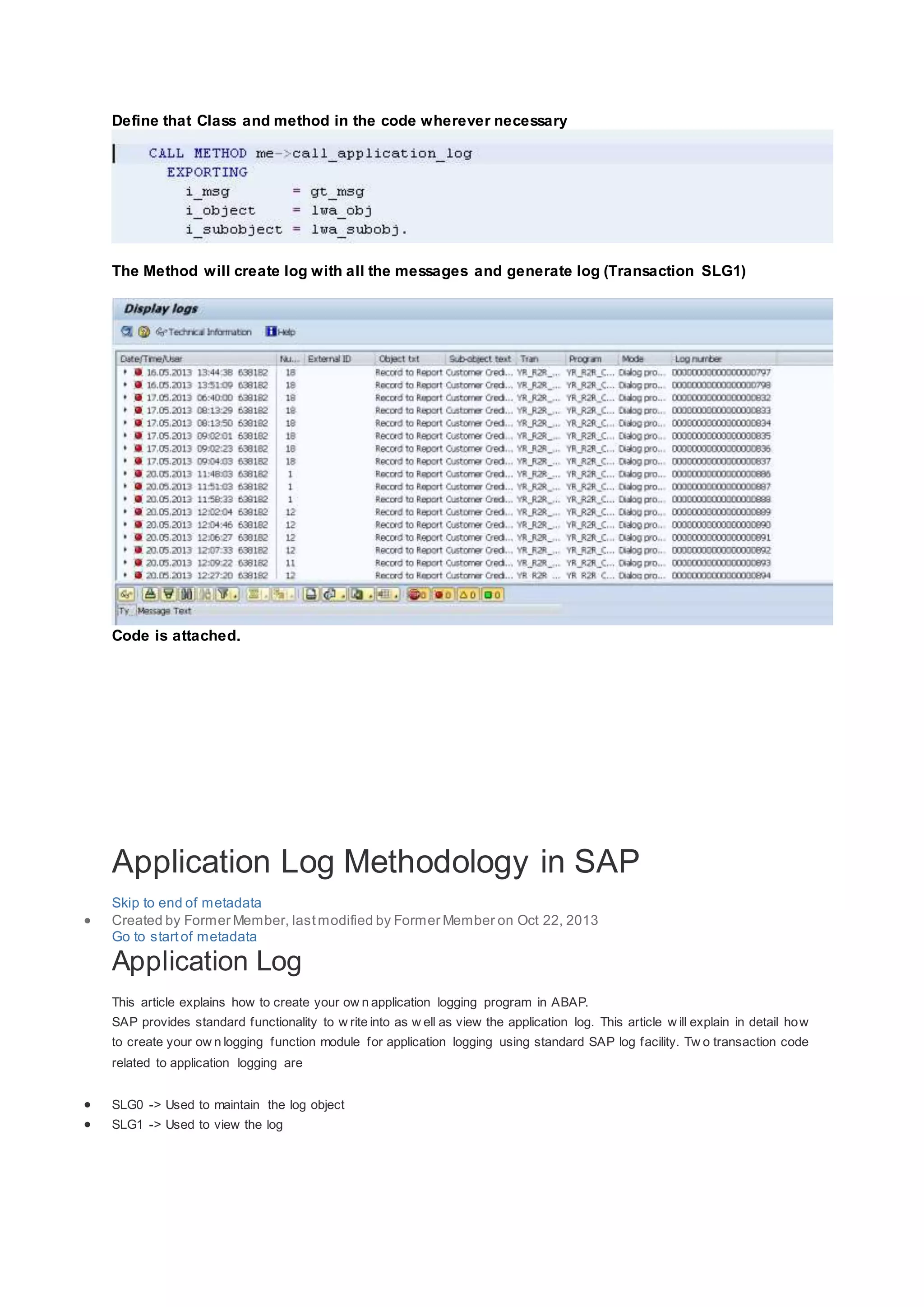 Sap application log | DOCX