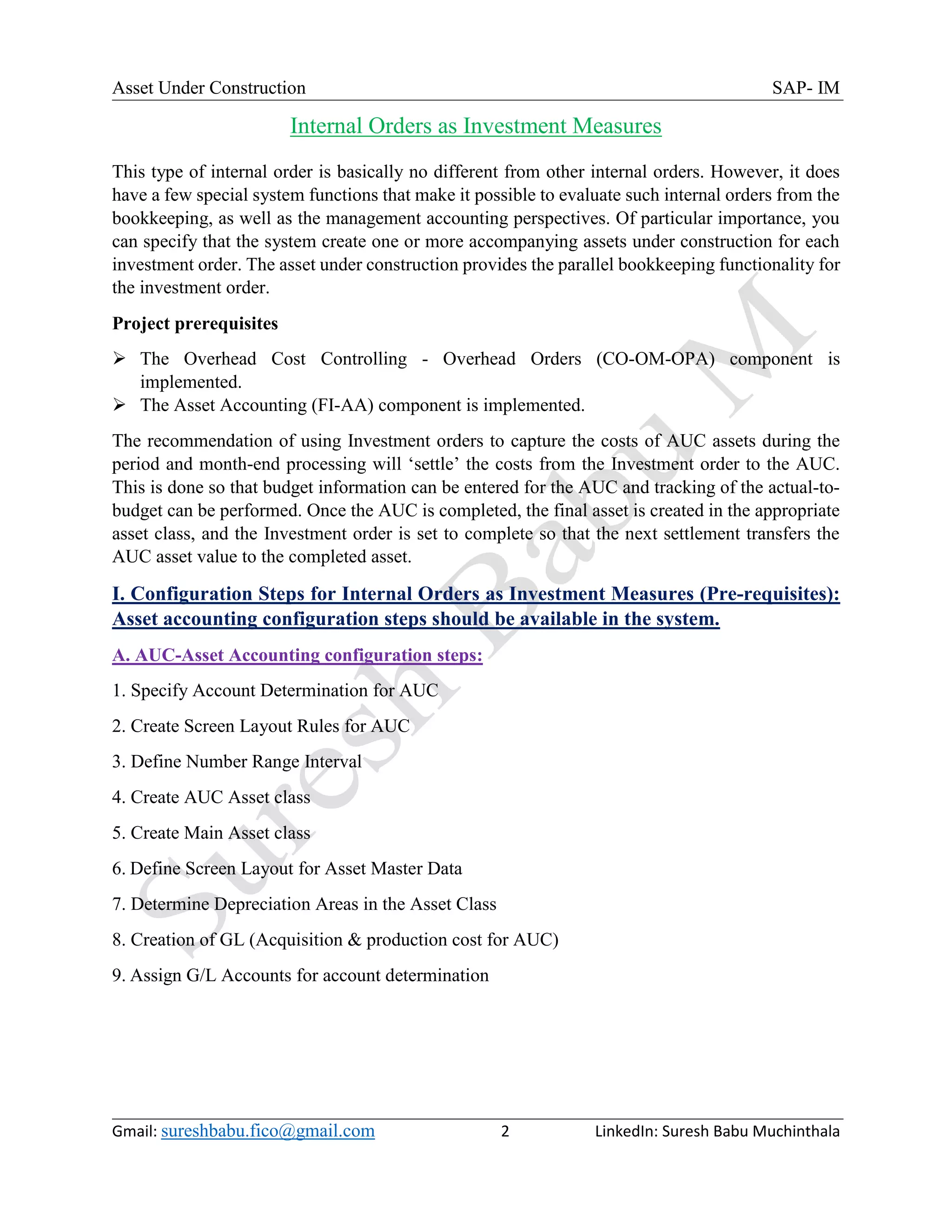 Sap auc internal orders as investment measures | PDF