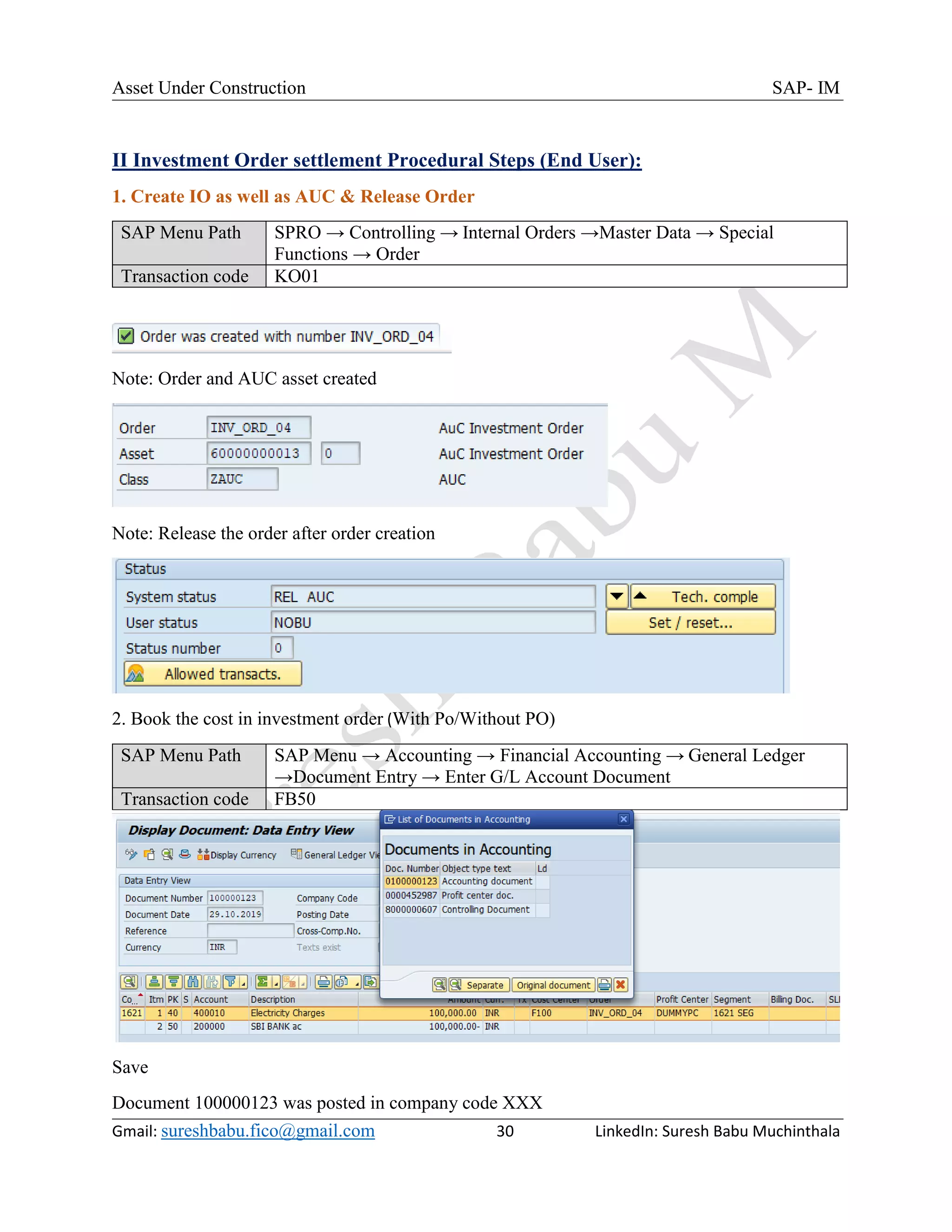Sap auc internal orders as investment measures | PDF
