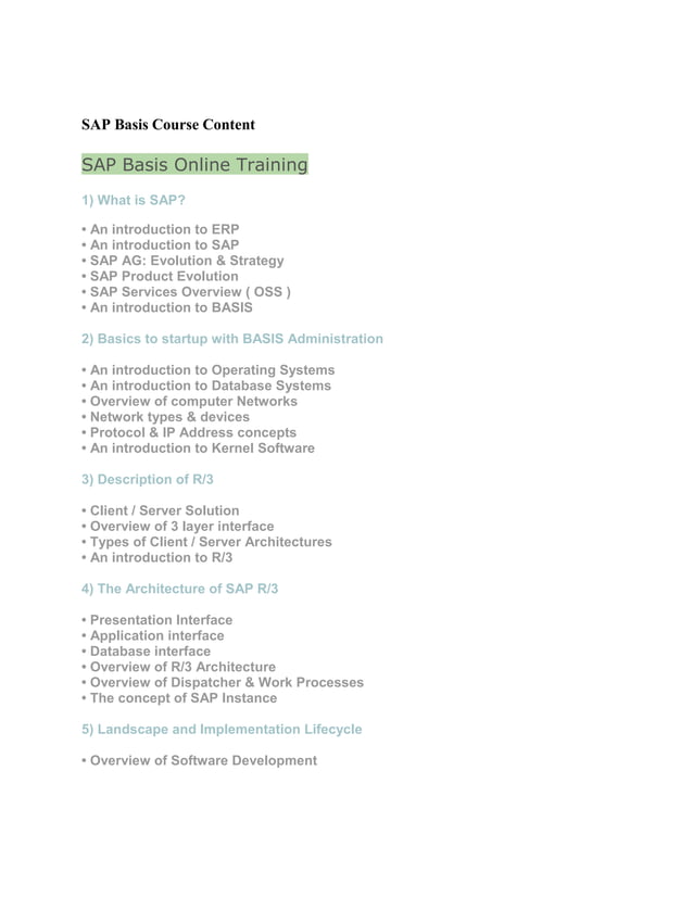 Sap basis course content | DOCX | Databases | Computer Software and ...