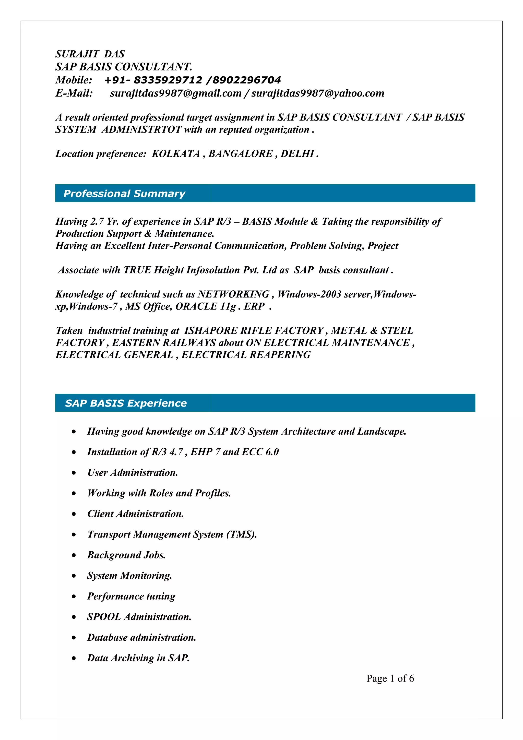 Sap basis cv | DOC