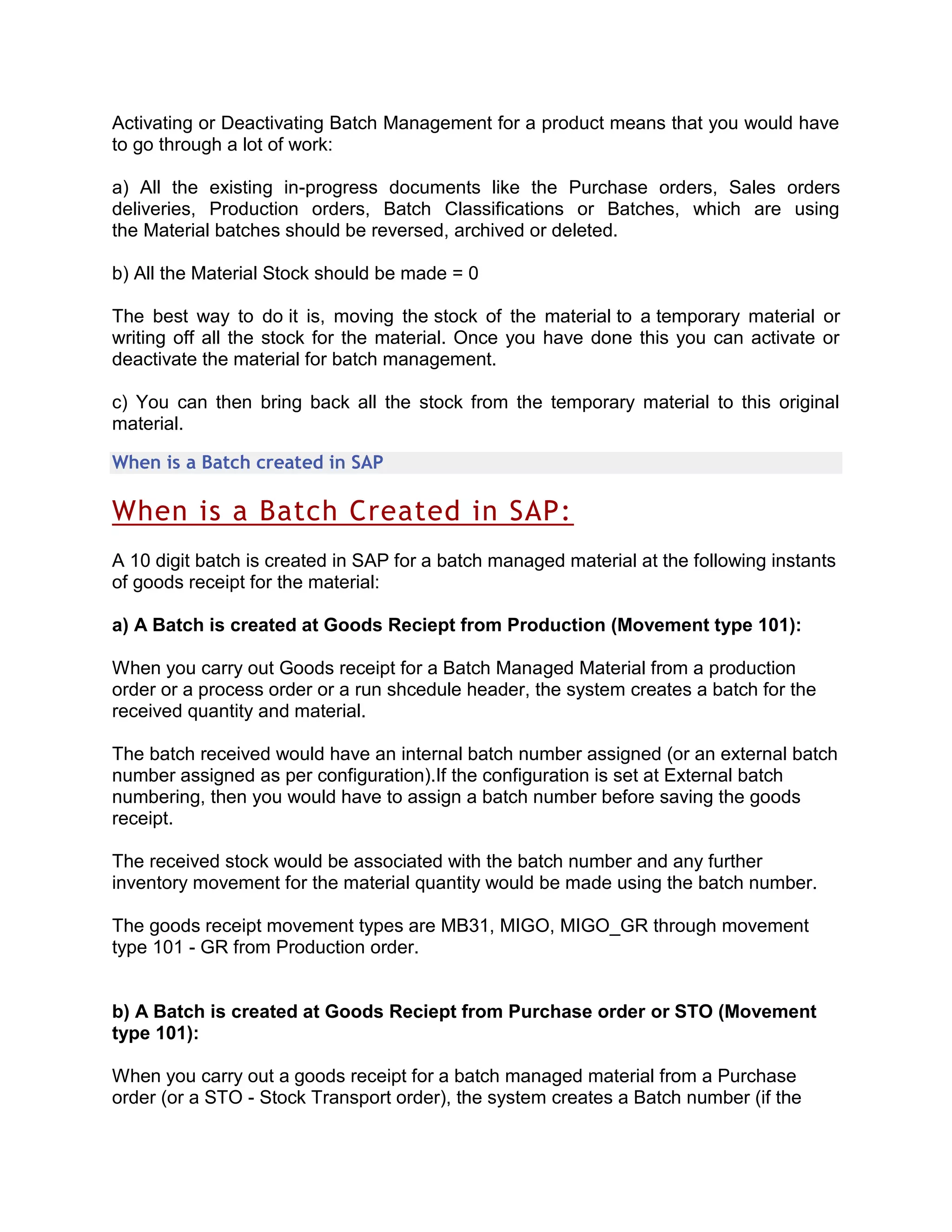 Sap batch management overview | DOCX