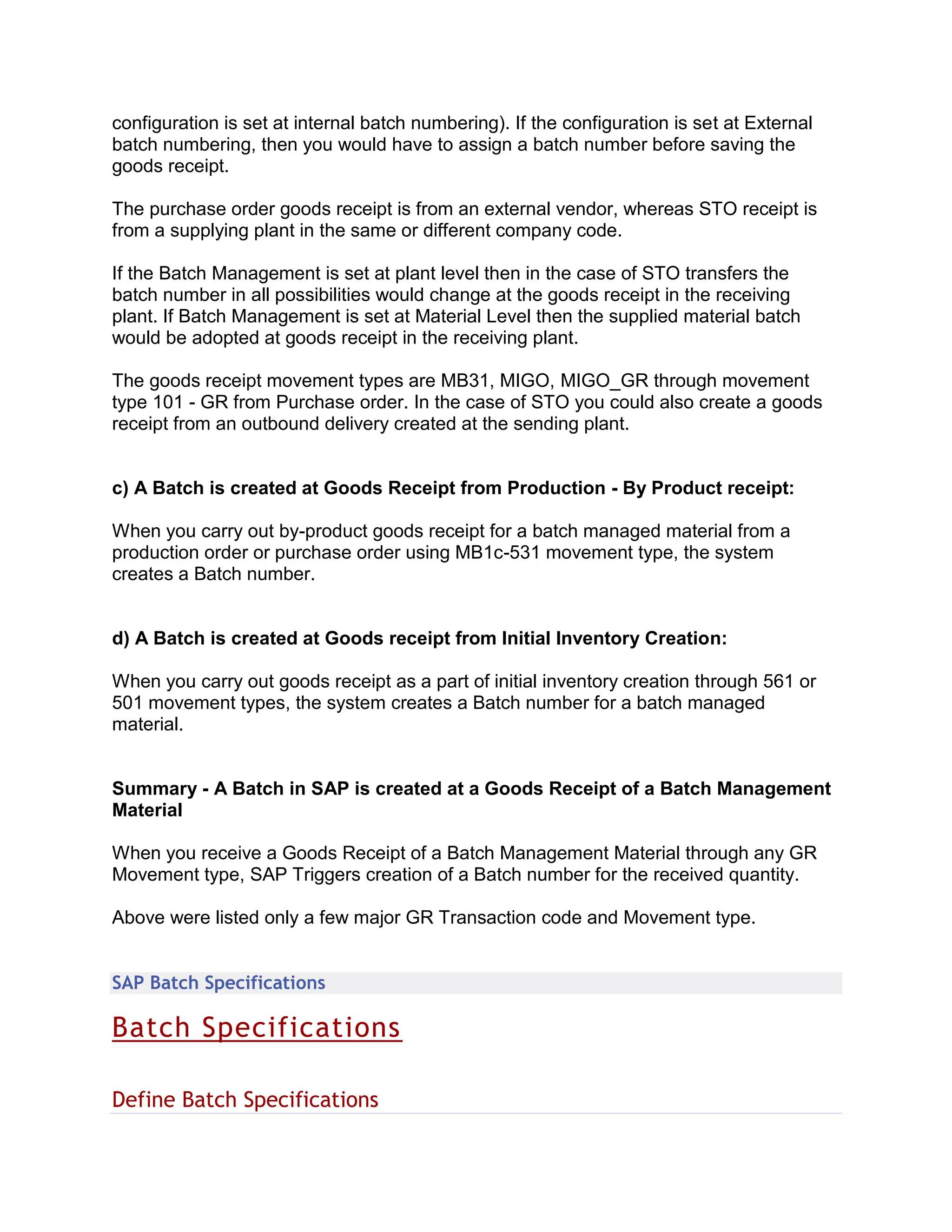 Sap batch management overview | DOCX