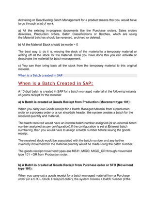 Sap batch management overview | PDF