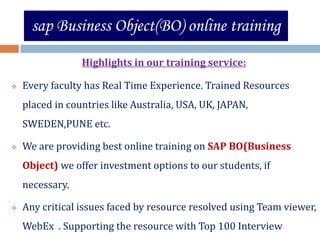 Sap bo 4.0 overview | business object training & classes | PDF