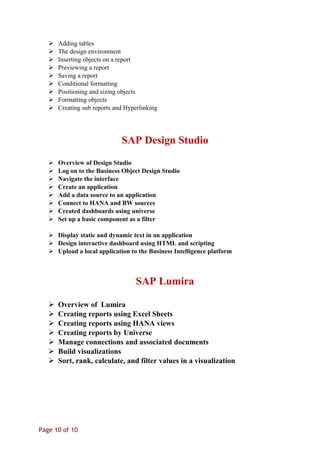 Sap bo 4.2 course content | DOC