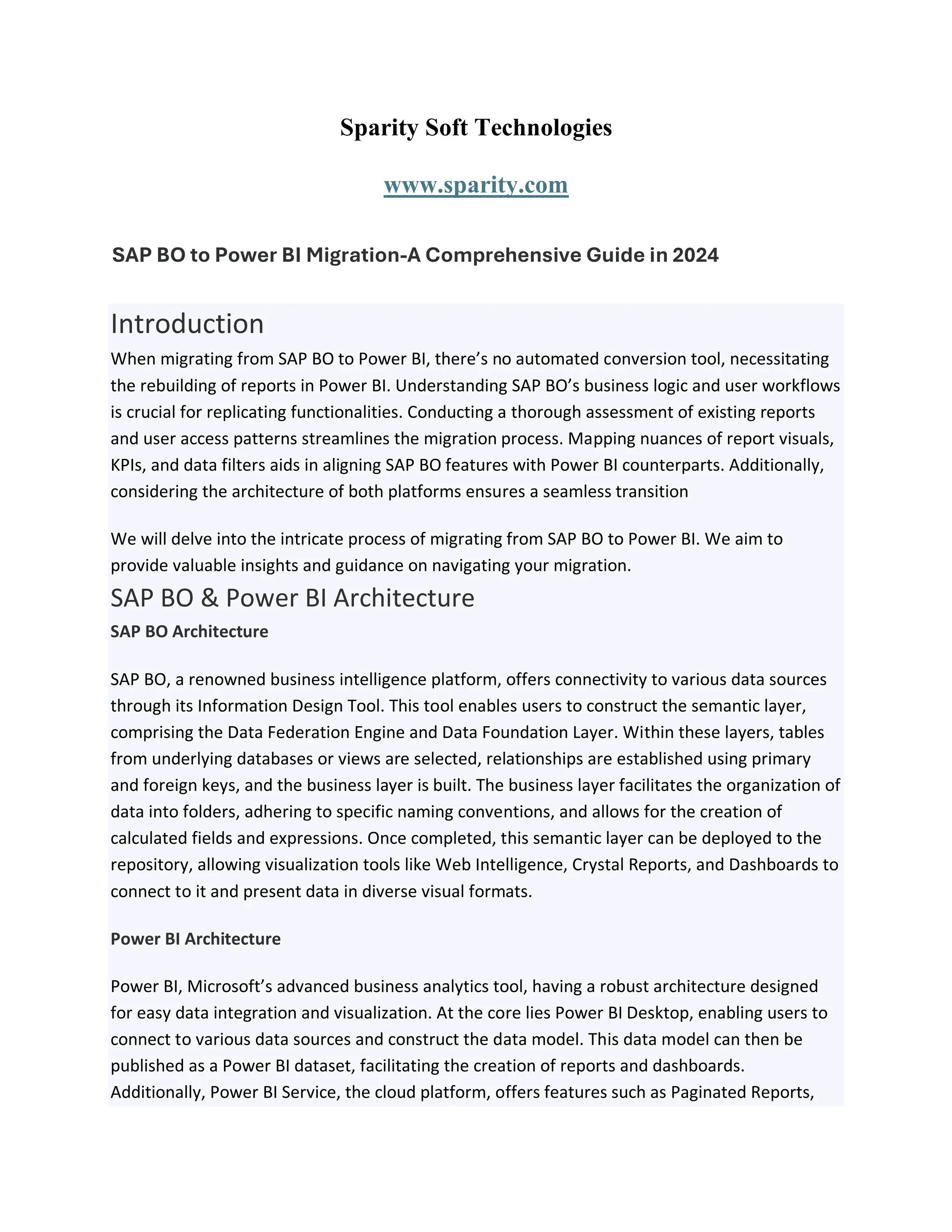 SAP BO to Power BI Migration-A Comprehensive Guide in 2024 | PDF