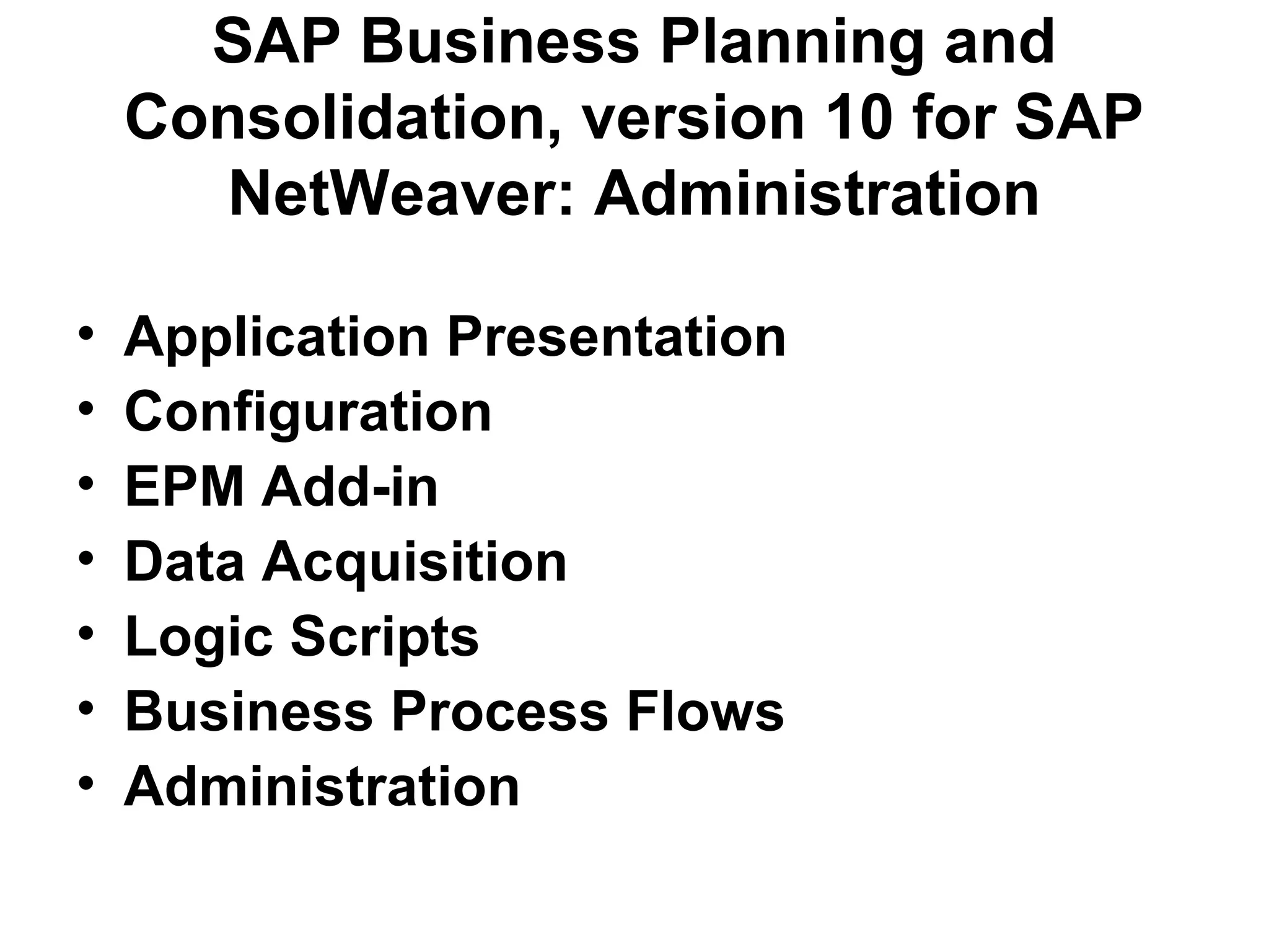 SAP Business Planning and Consolidation, version for SAP NetWeaver ...