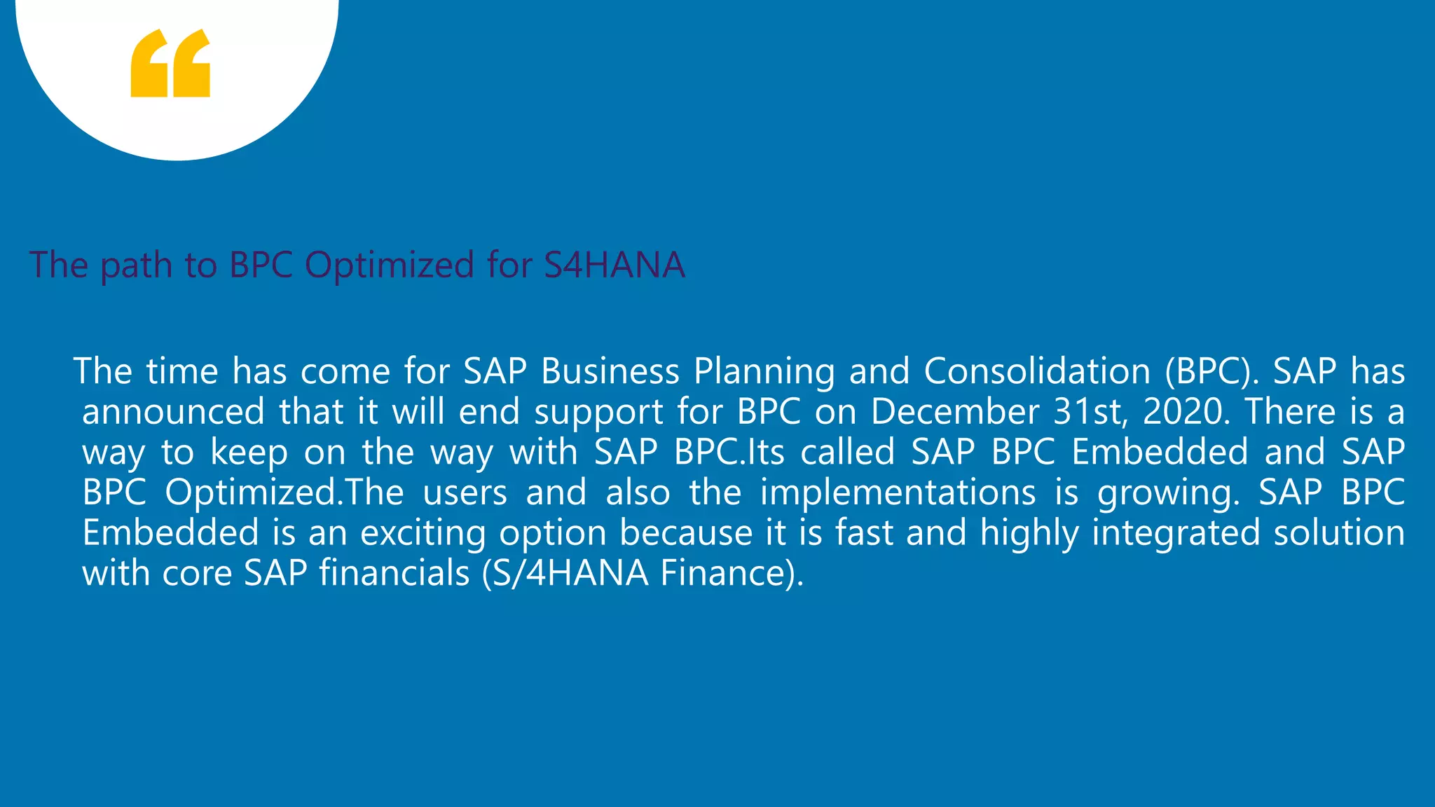 SAP BPC Embedded for S/4 HANA | PPTX
